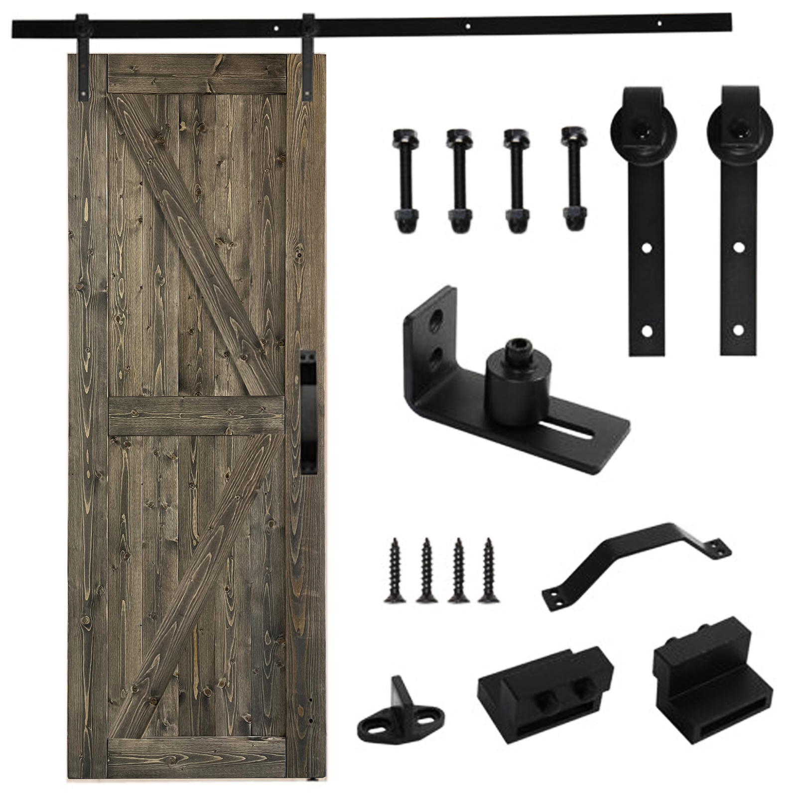 30 in. x 84 in. Gray Sliding Barn Door with 5FT Hardware Kit & Handle ...