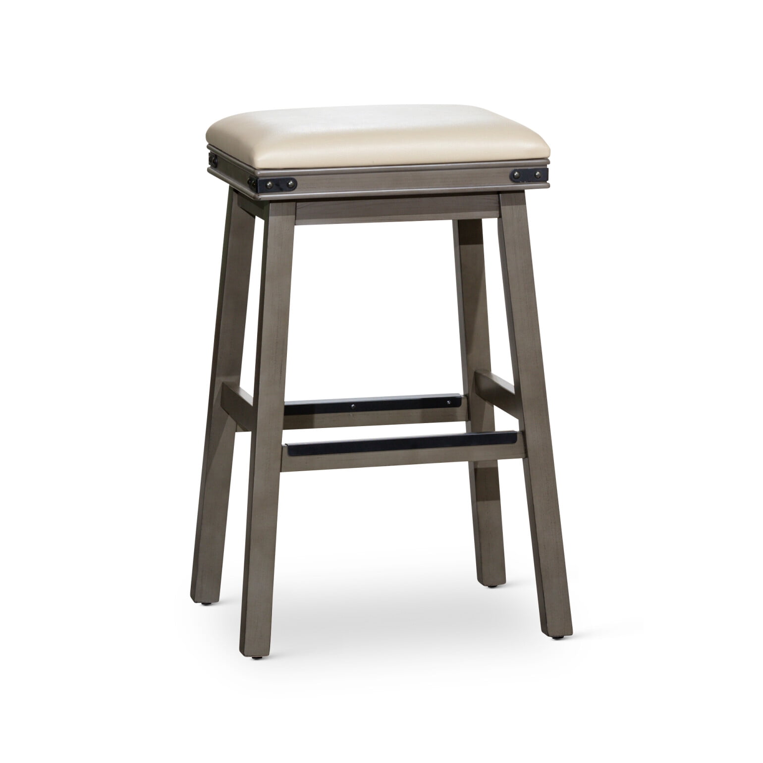30 inch Bar Stool with Weathered Gray Finish, Modern Faux Leather Bar ...
