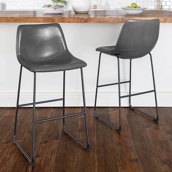 30 inch Bar Stools Set of 2, Modern Counter Height Bar Stools, Faux ...