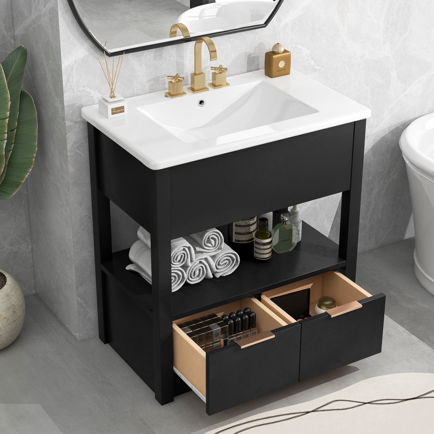 30 inch Bathroom Vanity with Sink, Bathroom Sink Vanity with Open ...