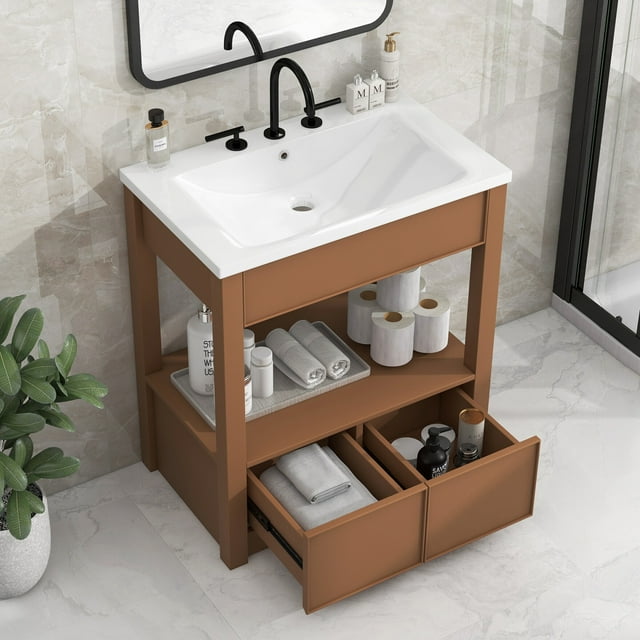 30 inch Bathroom Vanity with Sink, Bathroom Sink Vanity with Open ...