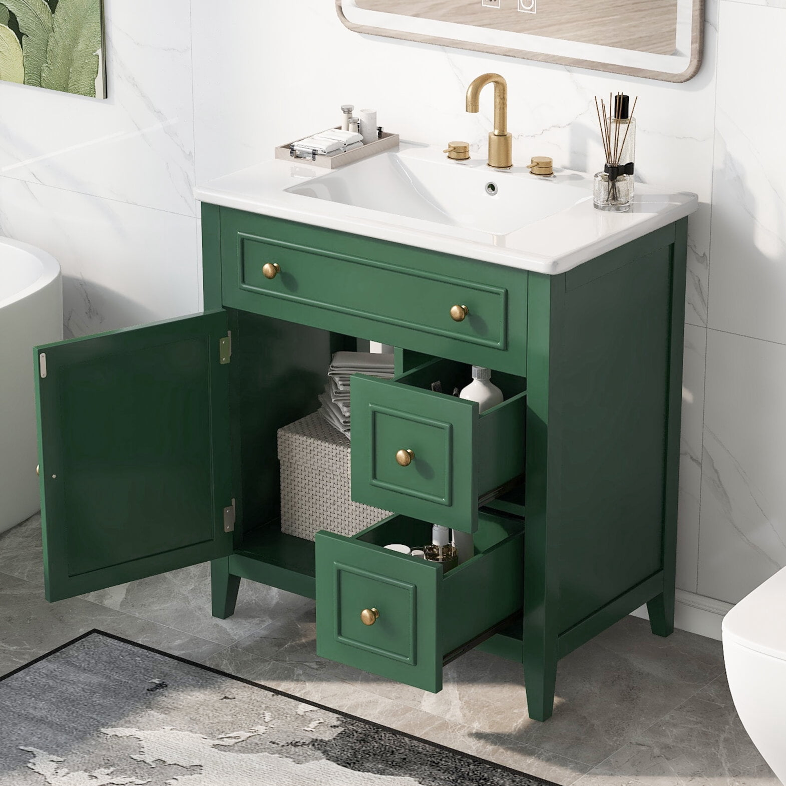 30 inch Bathroom Vanity with Sink, Bathroom Sink Vanity with Storage ...