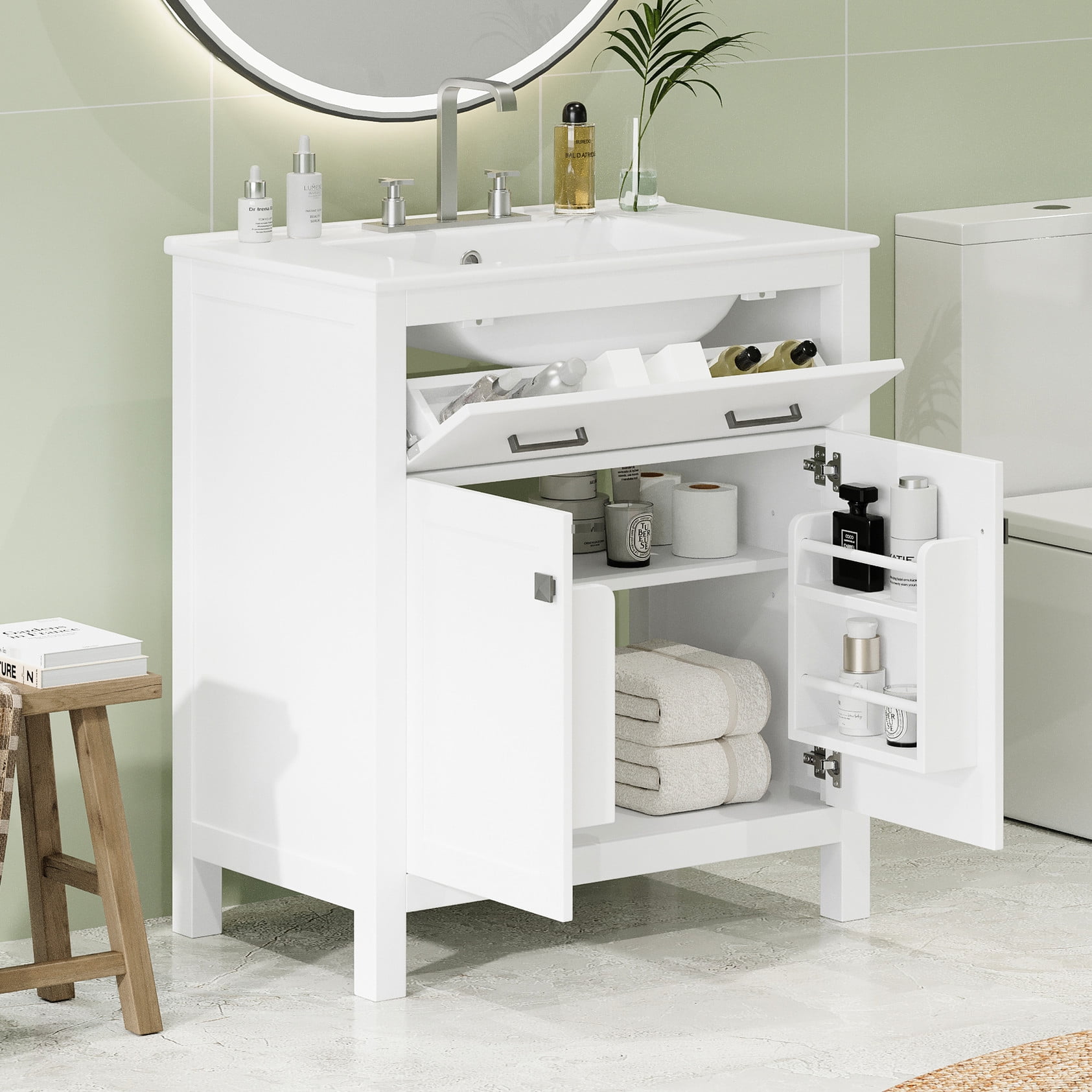 30-inch Bathroom Vanity, White and Silver Design for Stylish Bathroom ...