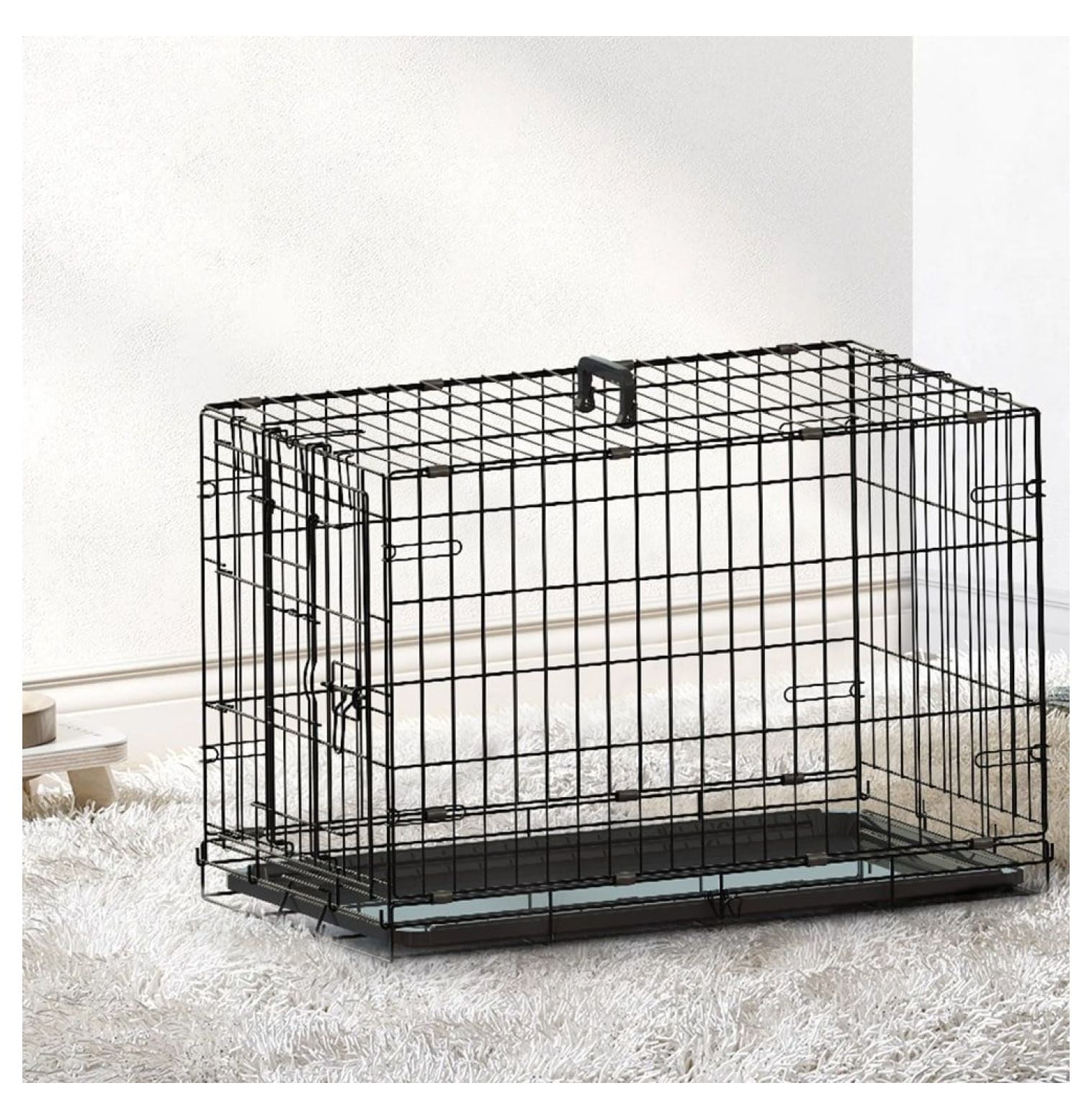 30-inch Black wire dog cage double lock mechanism double door single ...