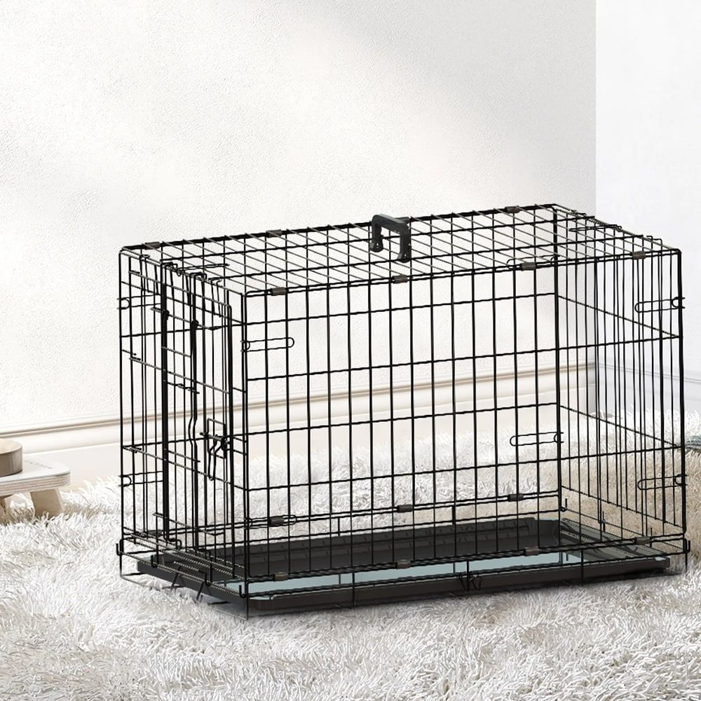 30-inch Black wire dog cage double lock mechanism double door single ...
