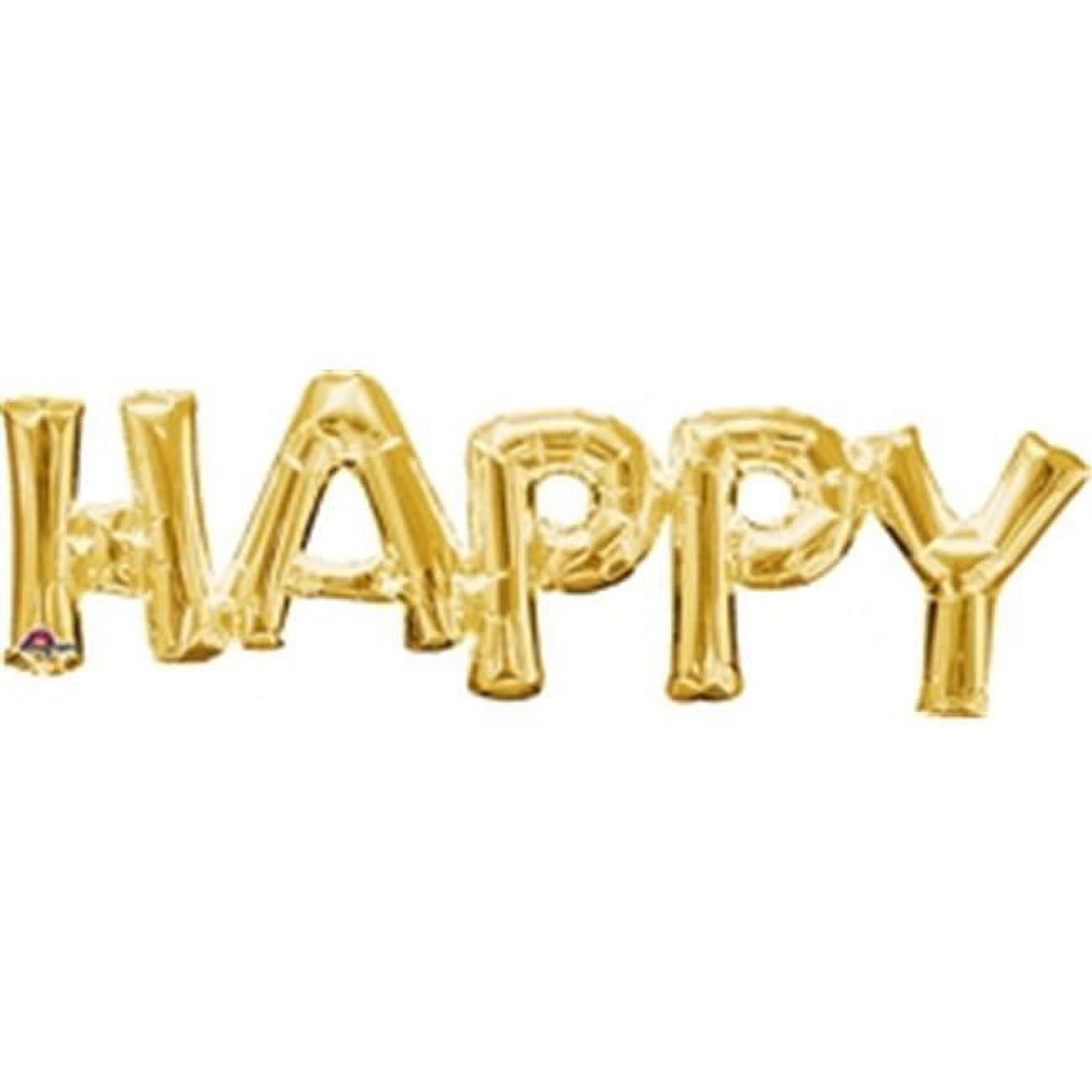 30 inch Block Phrase: "Happy" - Gold (Air-Fill Only) Foil Mylar Balloon ...