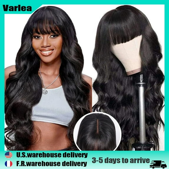 30 inch Body Wave Human Hair Wigs with Bangs Full Machine Made Scalp ...
