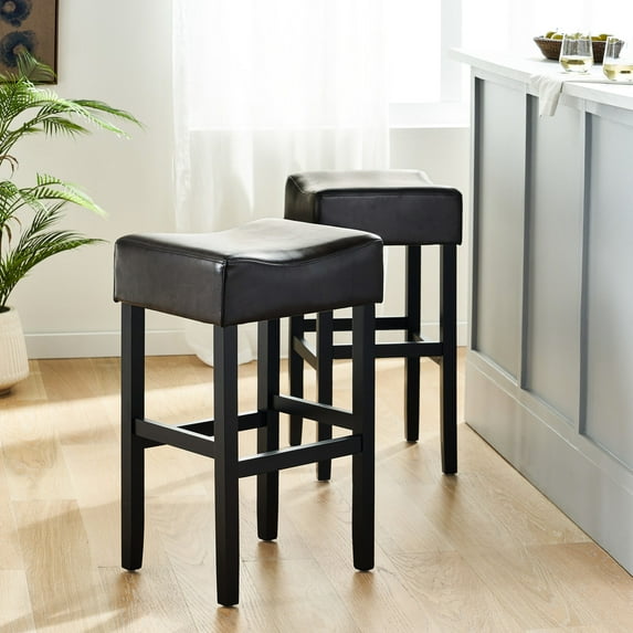 30-inch Brown Bonded Leather Backless Bar Stools (2 Units) | Durable ...