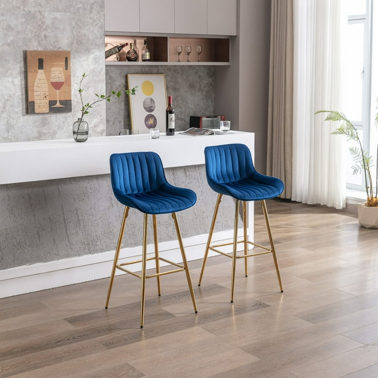 30 inch Contemporary Velvet Upholstered Bar Stools Set of 2 Counter Stool with Chrome Footrest High Bar Stool for Kitchens Restaurants and Clubs