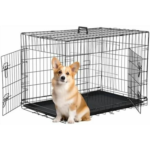 30 inch Dog Crate Dog Kennel Cage with Double Door Folding Metal Wire ...
