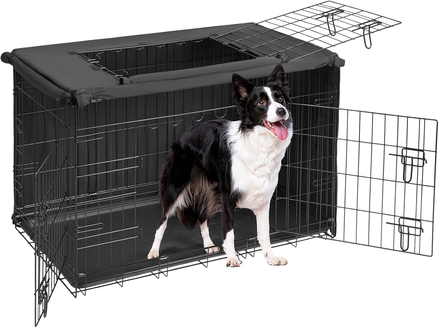 30 inch Dog Crate for Medium Dogs with Three Doors & Cover-Metal Wire Dog Cage Kennels & Houses ...