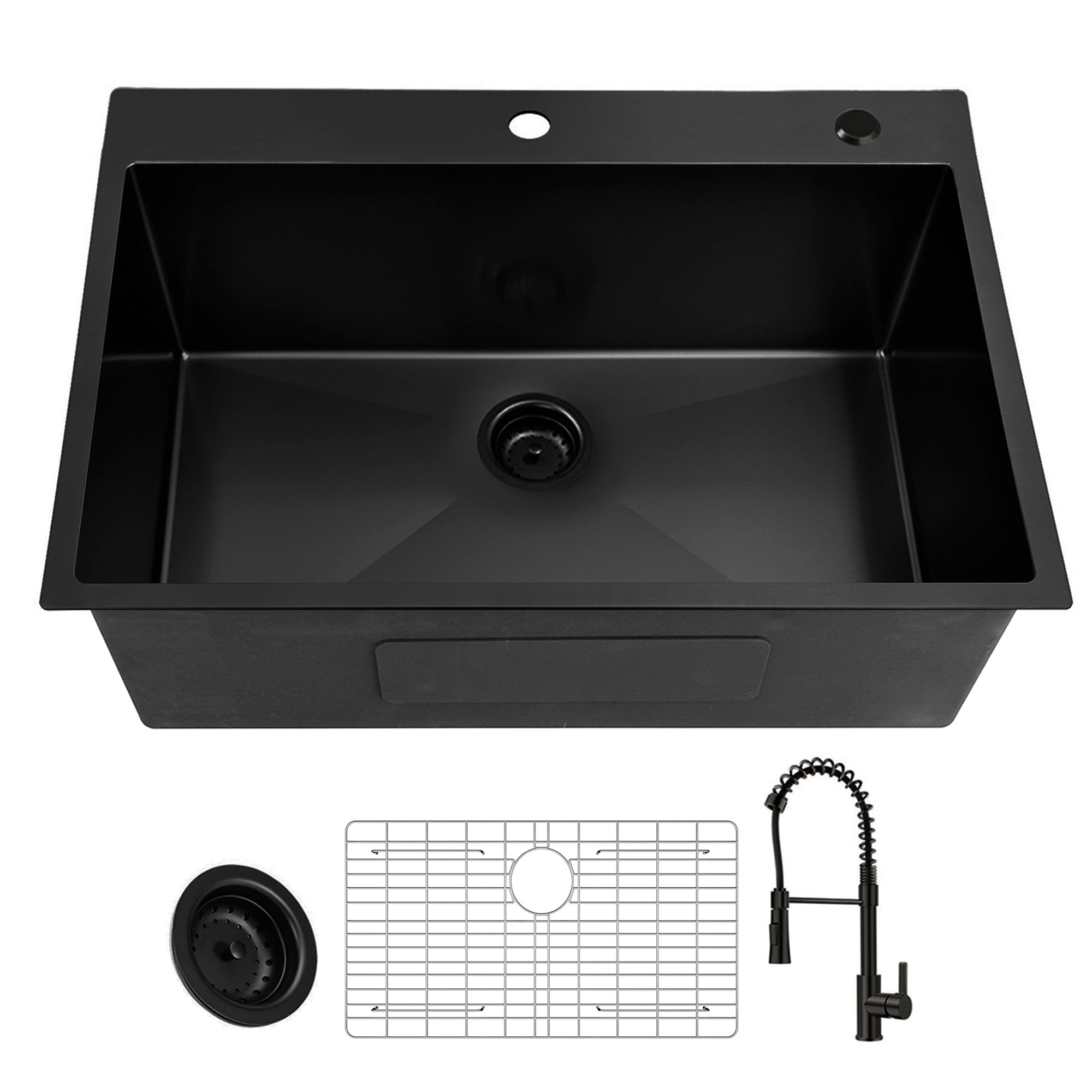 30 inch Drop-in Single Bowl Kitchen Sink, 18 Gauge Black Stainless ...