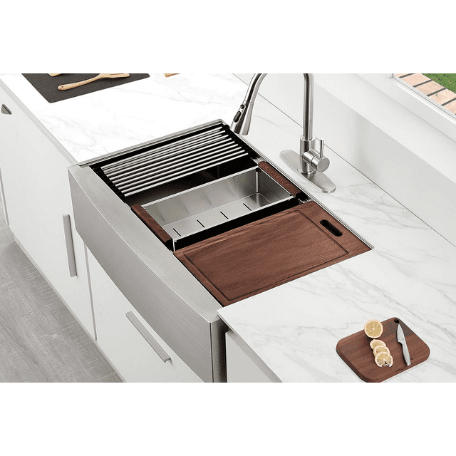 30 inch Farmhouse Workstation Kitchen Sink, Handmade Modern Apron-front ...