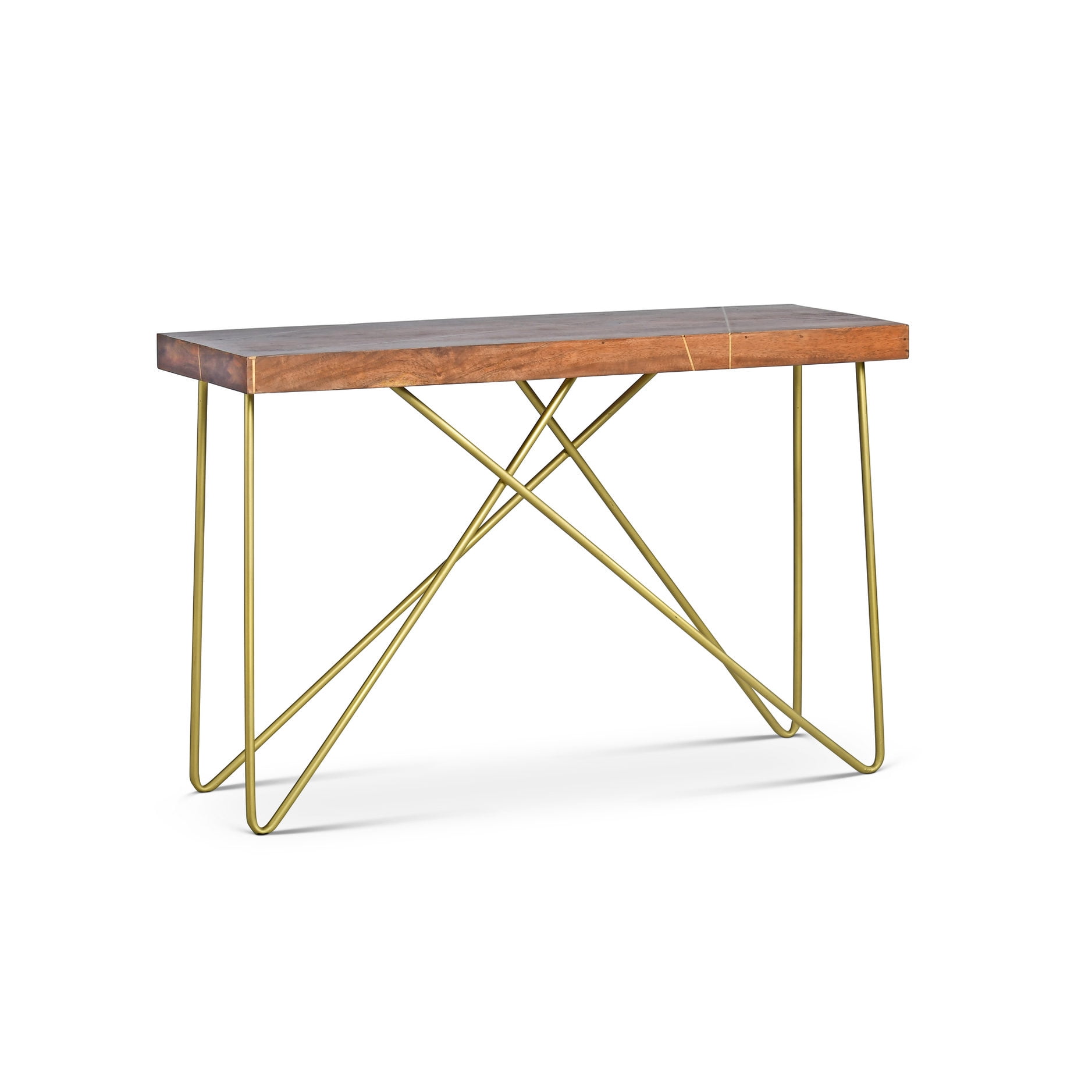 30 - inch High Brown Sofa Table with Brass Inlay and Iron Structure for ...