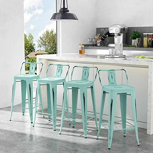 30 inch Metal Bar Stools Set of 4 Bar Height Stools with Backs ...
