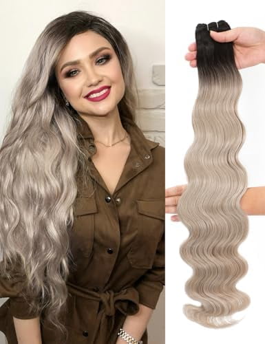 30 inch Ombre Black to Mix Blonde Wave Synthetic Hair Long Sew in Weft ...