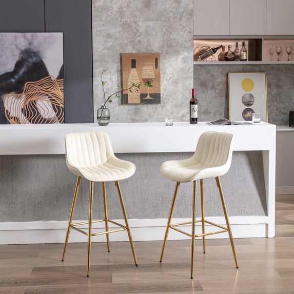 30 inch Set of 2 Bar Stools,with Chrome Footrest Velvet Fabric Counter ...