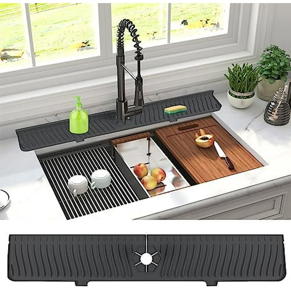 30 inch Sink Splash Guard Mat,Silicone Faucet Handle Drip Catcher Tray ...