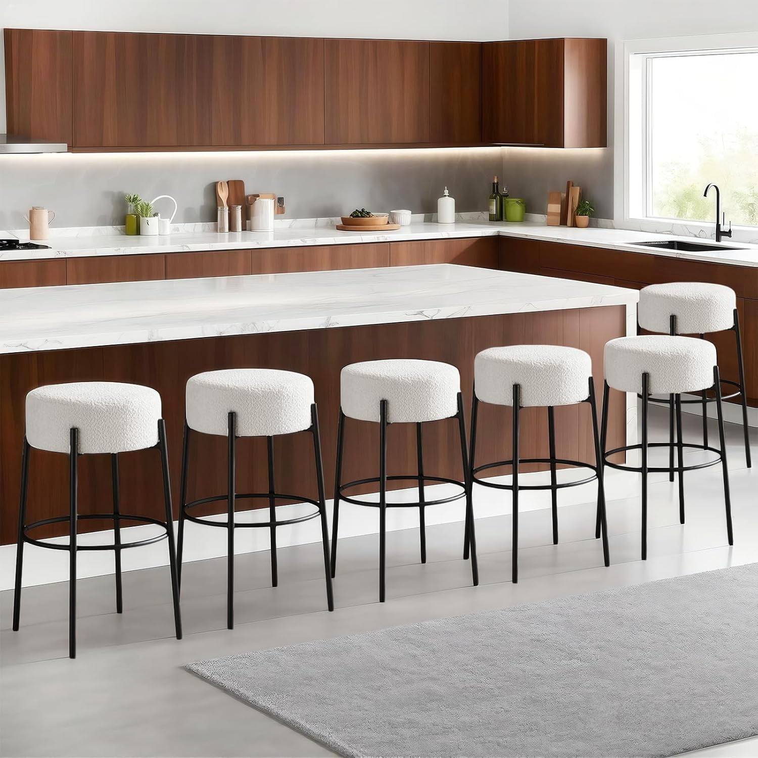 30 inch Swivel Round Bar Stools Set of 6, Upholstered Counter Height ...