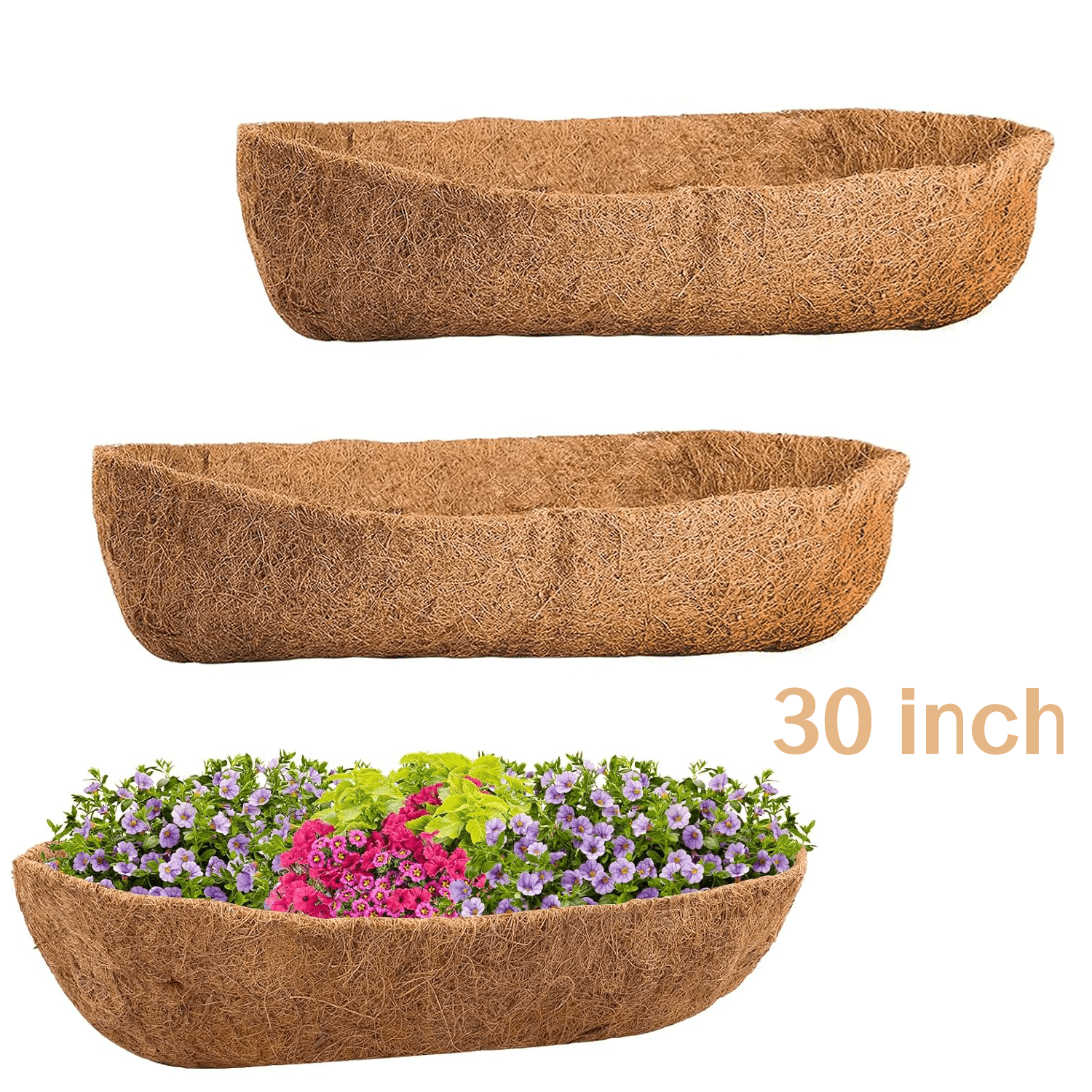 30 inch Trough Coco Liner for Planters, 2 Pack Coconut Coir Replacement ...