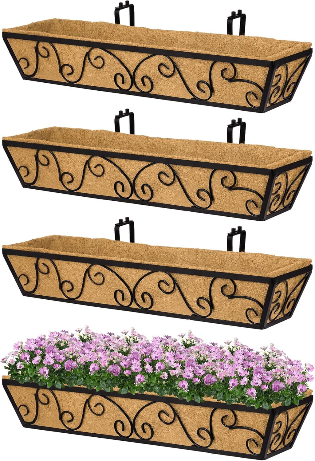 30 inch Window Planter Box 2Pcs Iron Window Deck Railing Planter with ...