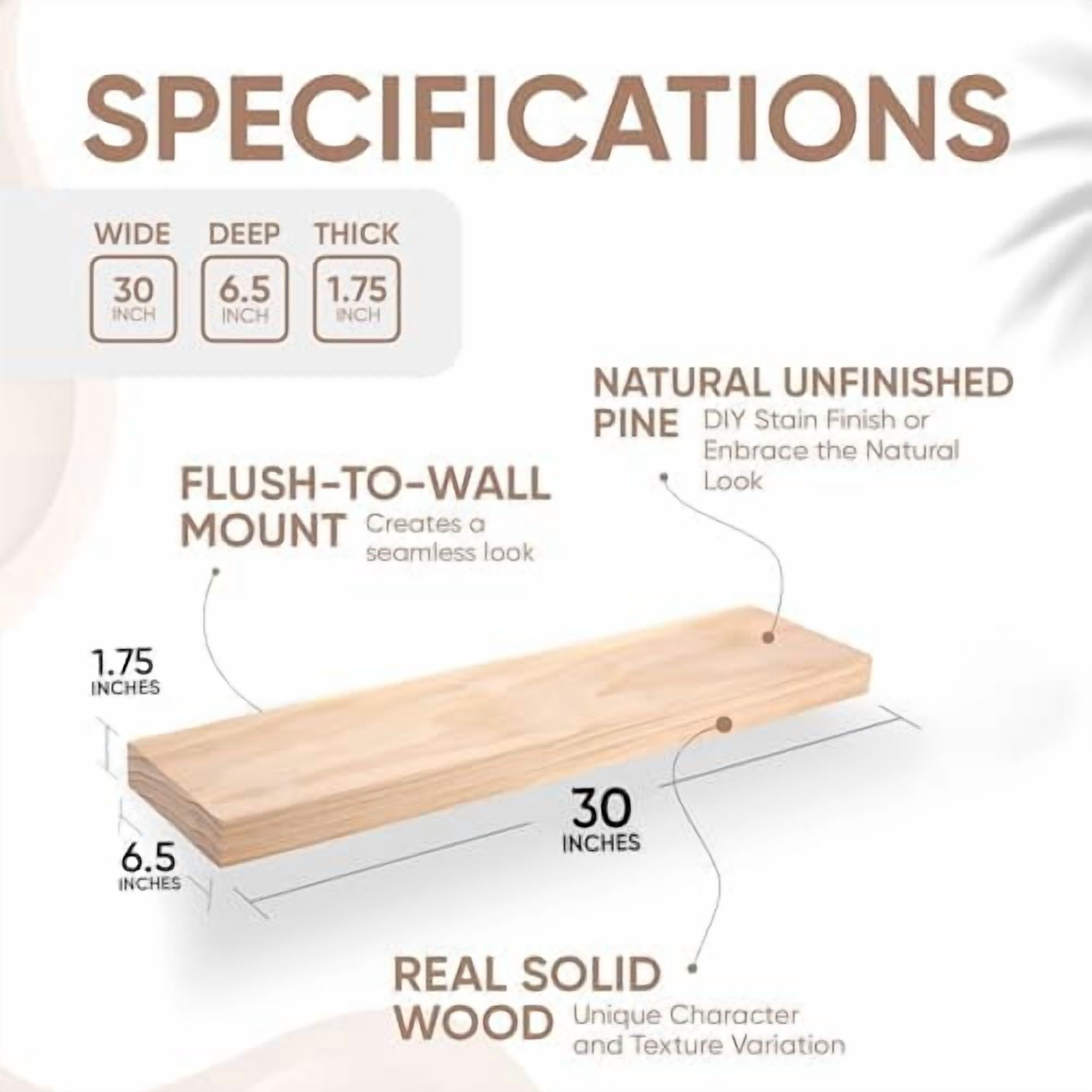30 inch Wood Floating Shelves, High End Solid Natural Wood 30inch ...