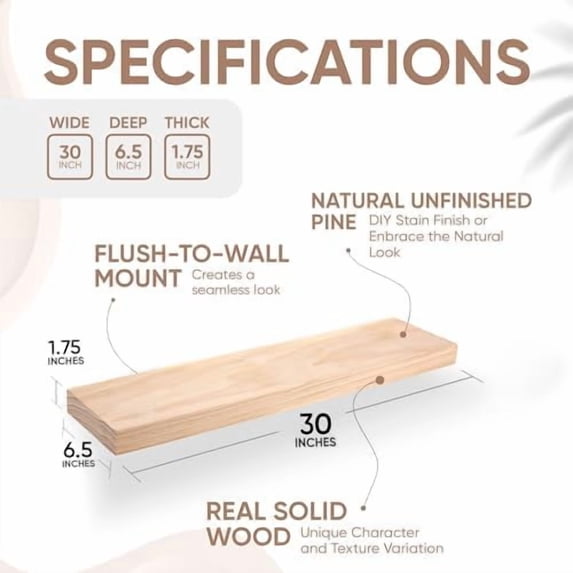 30 inch Wood Floating Shelves, High End Solid Natural Wood 30inch ...