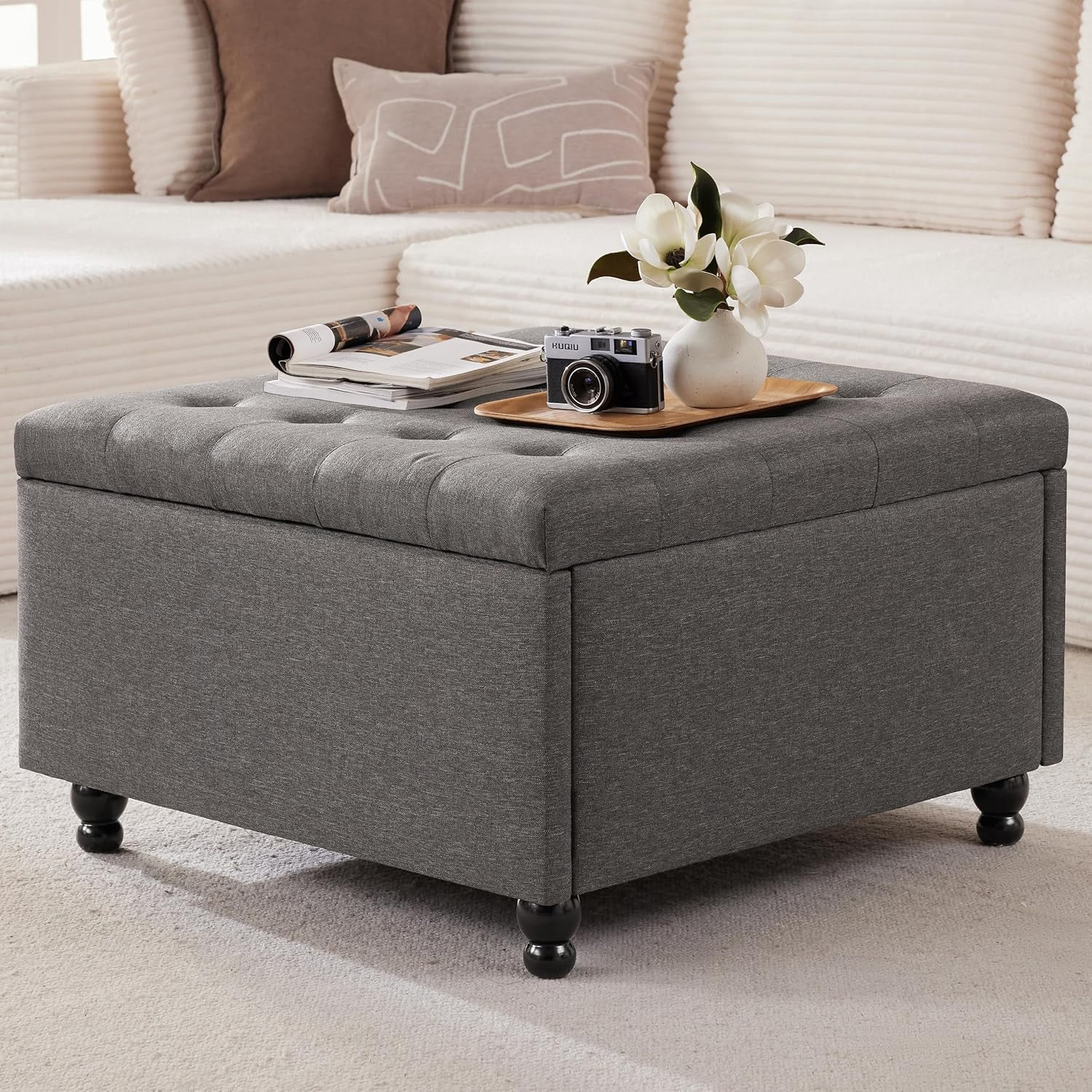 30 inch large square storage ottoman coffee table, oversized square ...