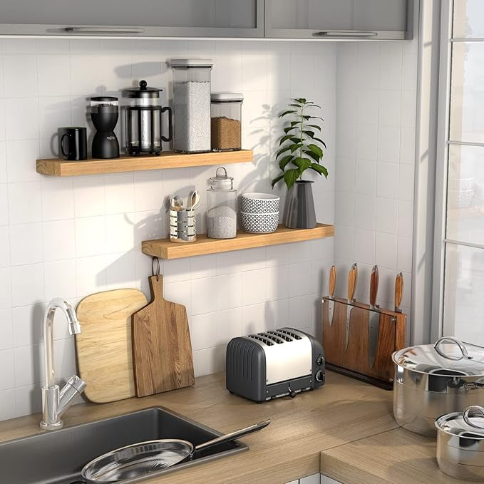 30-inch x 2-Tier Floating Shelves - Natural Wood (2 Count) - Walmart.com