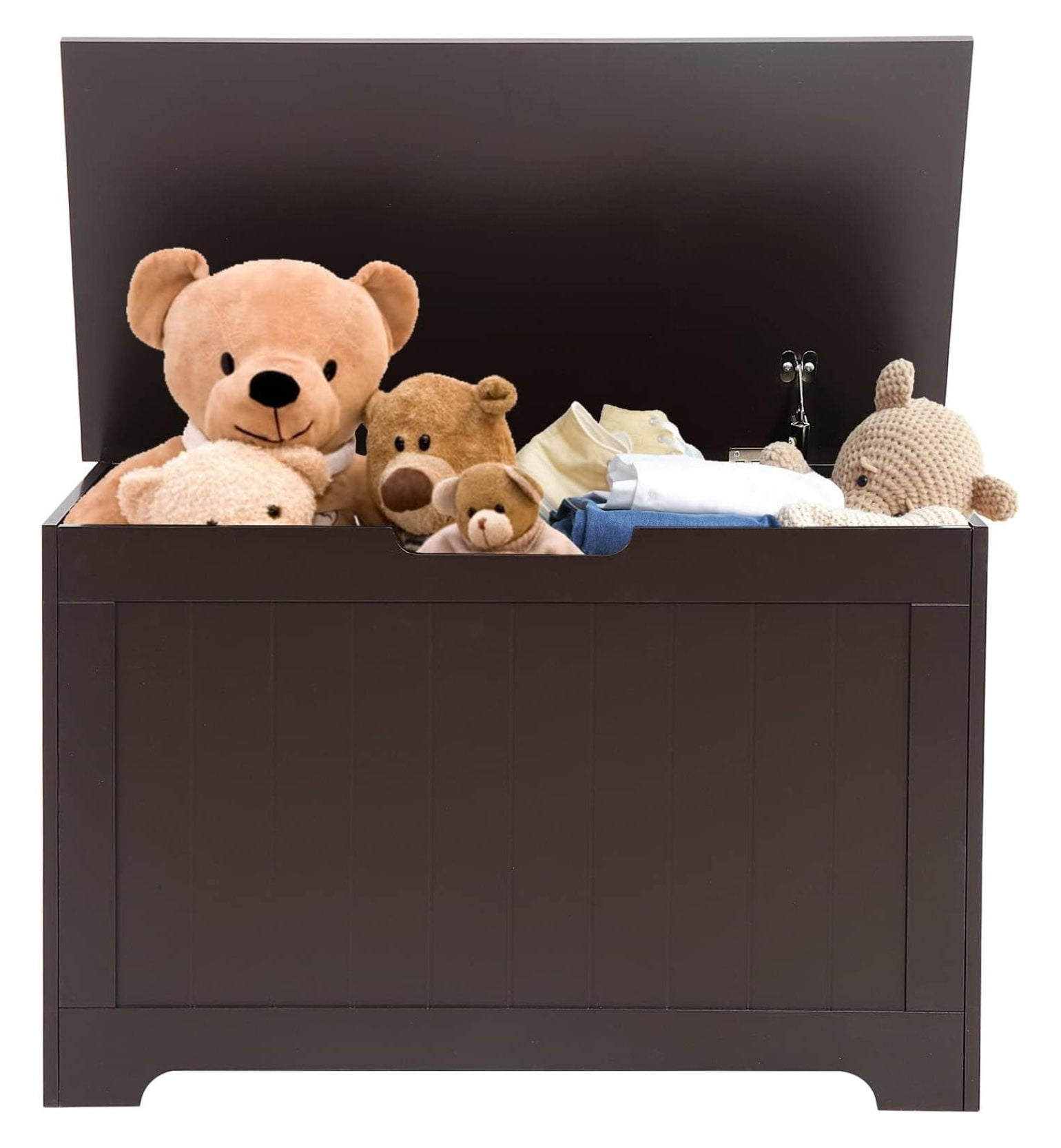 30 inches Kids Wooden Toy Chest Storage Space with 2 Safety Hinge ...