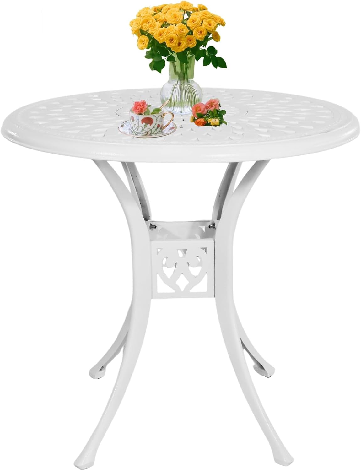 30 inches Patio Table with Umbrella Hole, Round Cast Aluminum Bistro ...