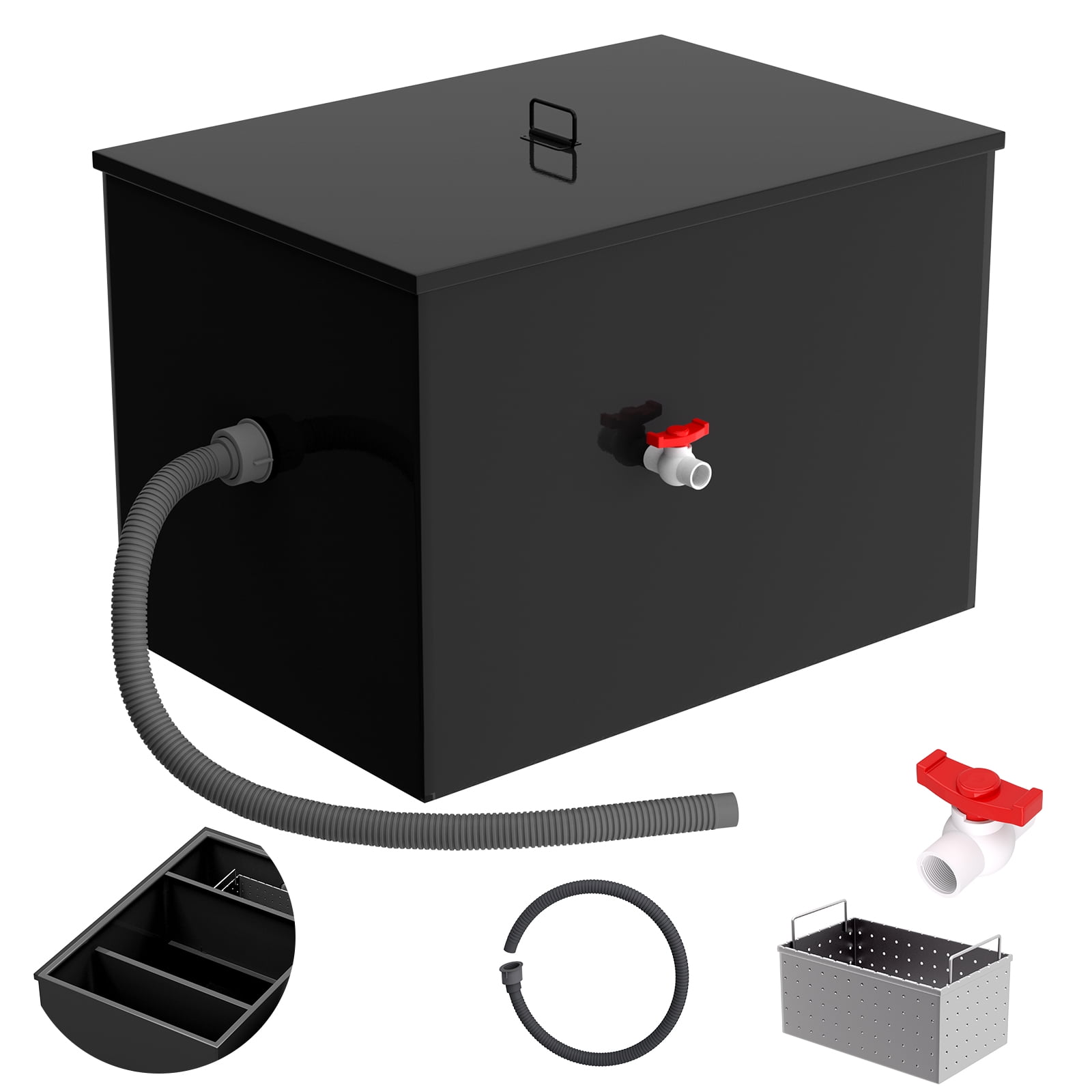 30 lb Oil Fat Trap for Kitchen, Rust-Proof, Three-Layer Steel, Grease ...