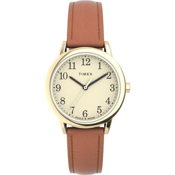 30 mm Womens Easy Reader Watch, Brown Strap with Cream Dial - Gold-Tone ...