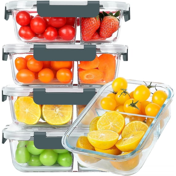 30 oz 5 Pack Glass Meal Prep Containers with 2 Compartments, Airtight ...