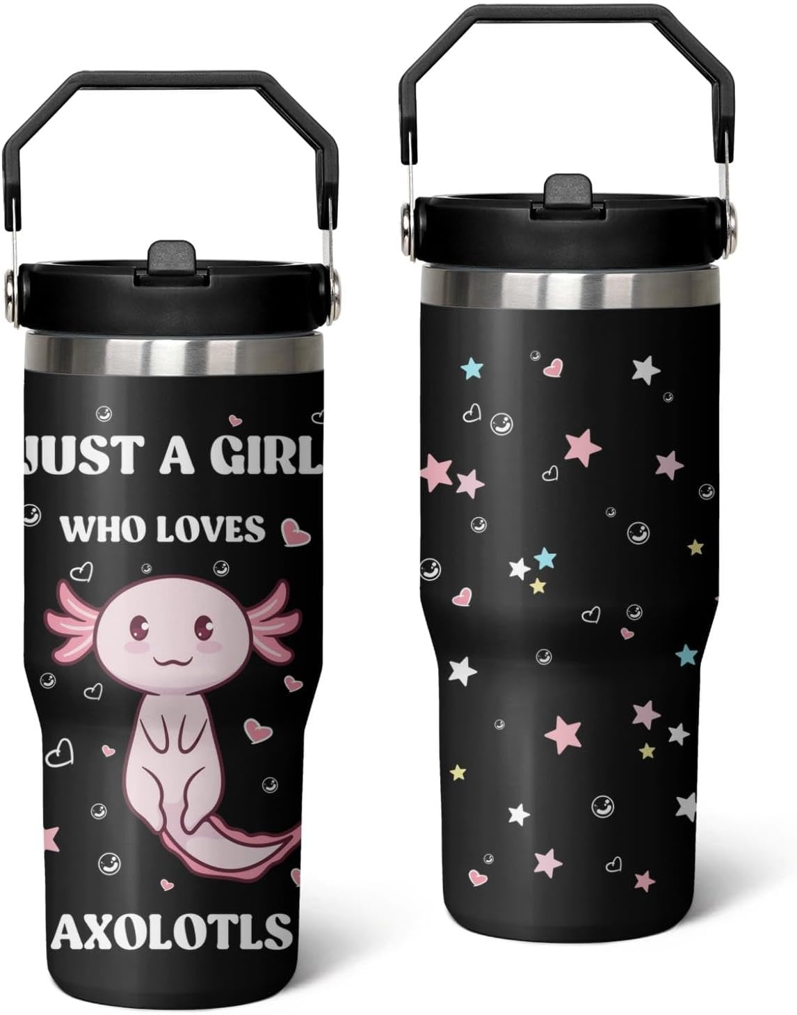 30 oz Axolotls Tumbler with Handle, Large Insulated Tumbler with Flip ...