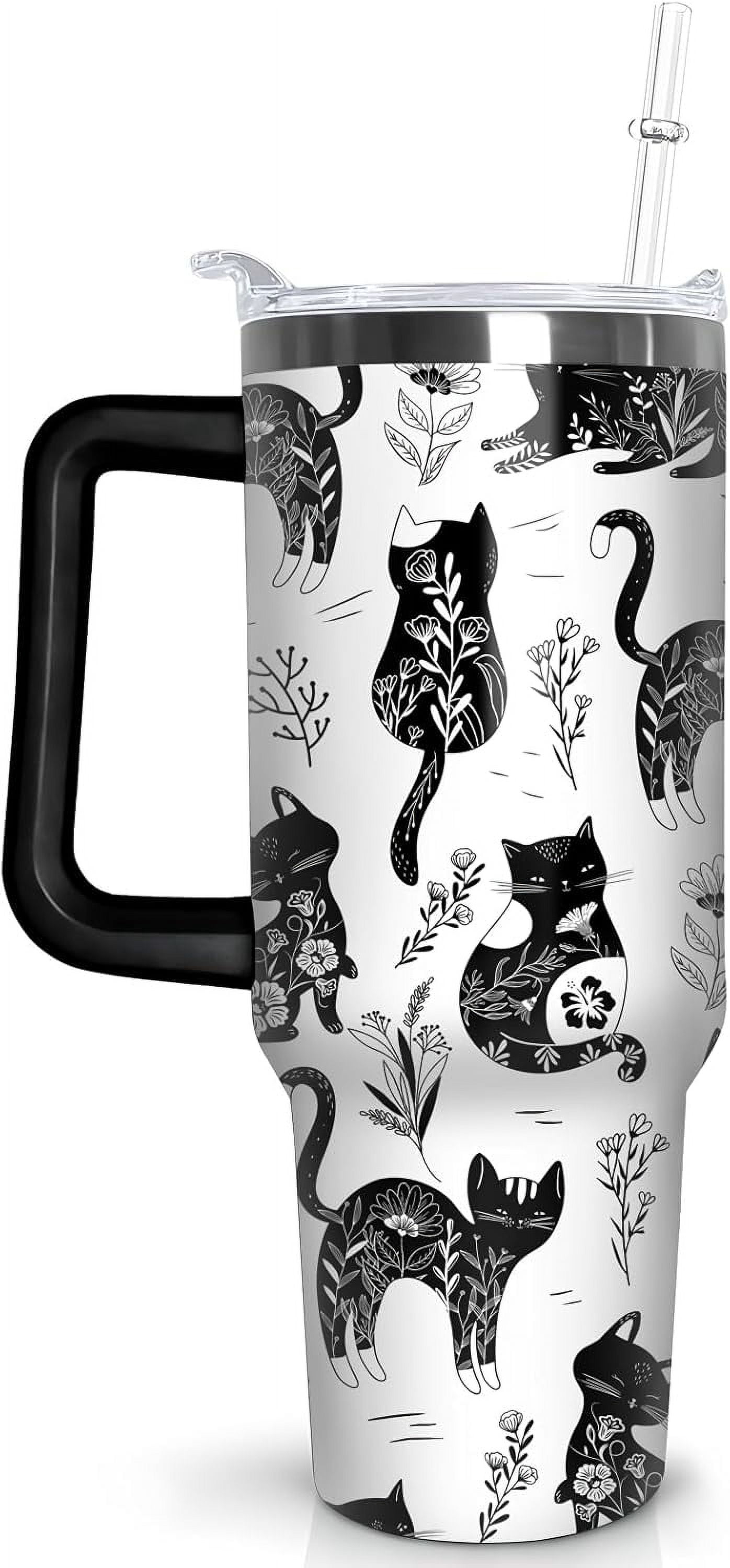 30 oz Cat Tumbler with Handle and Straw, Boho Stainless Steel Vacuum ...