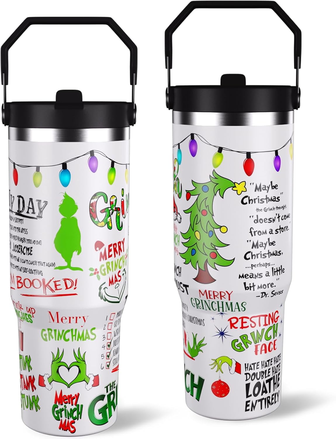 30 oz Christmas Stainless Steel Tumbler with Flip Straw & Handle, Funny ...