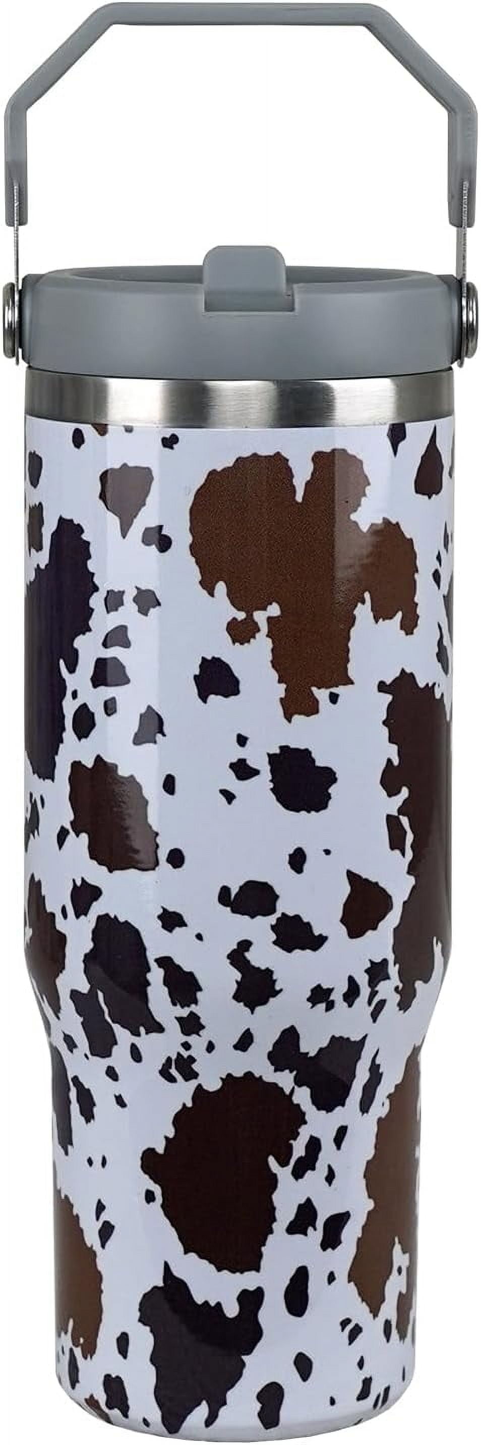 30 oz Cow Print Tumbler Insulated with Handle & Flip Straw Stainless ...