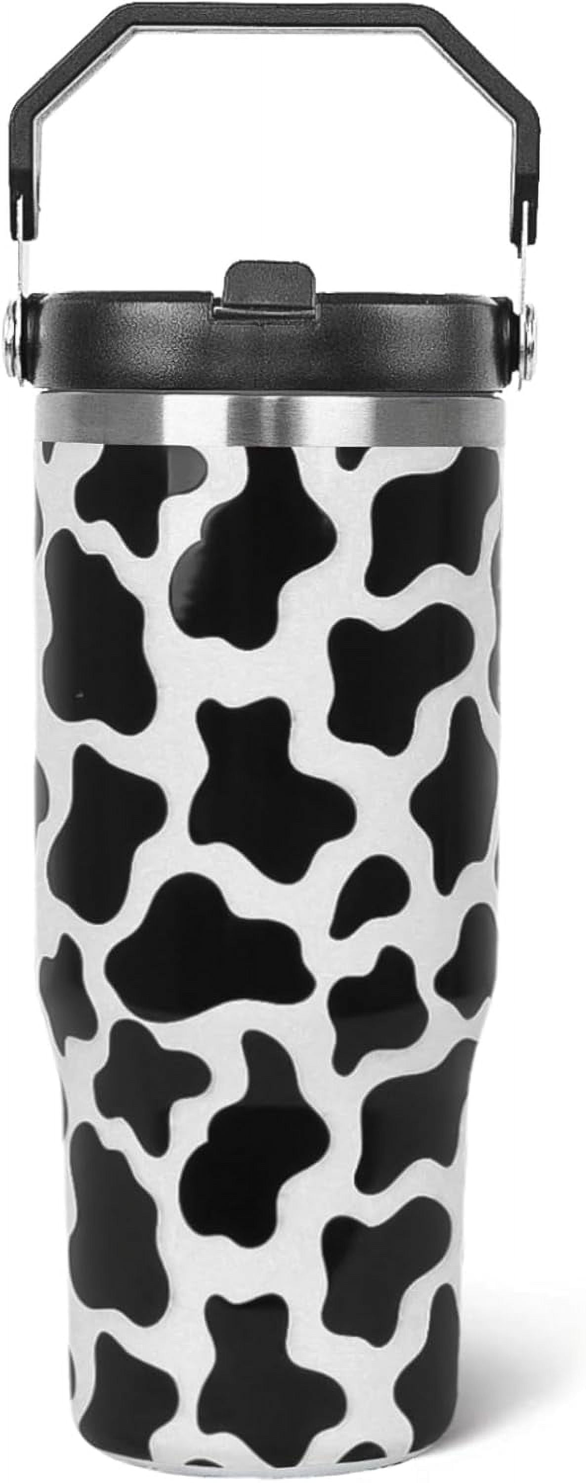 30 oz Cow Print Tumbler with Handle Flip Straw Cow Print Coffee Mug ...