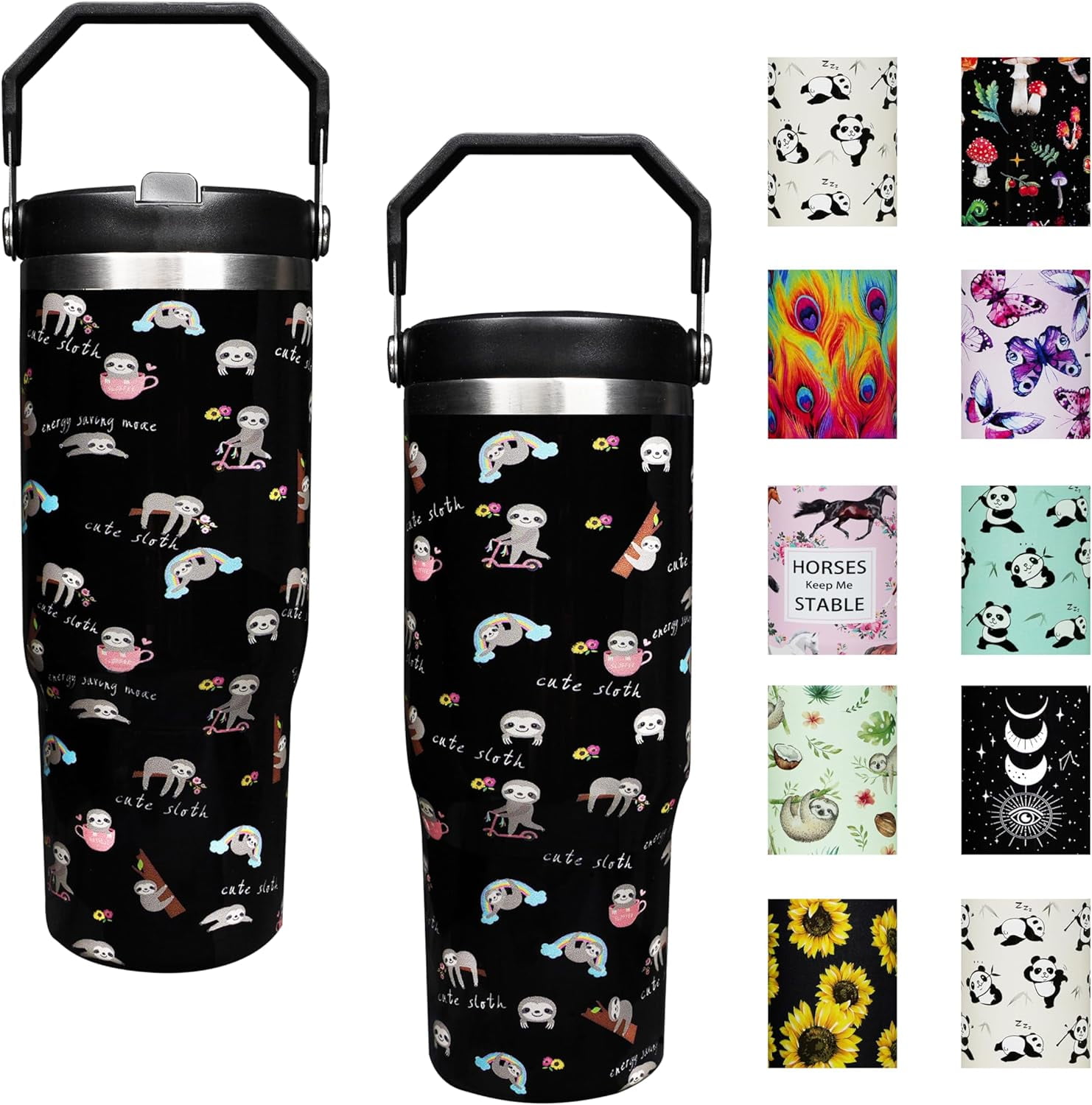 30 oz Flip Straw Tumbler with Top Handle Resuable Vacuum Insulated Flip ...