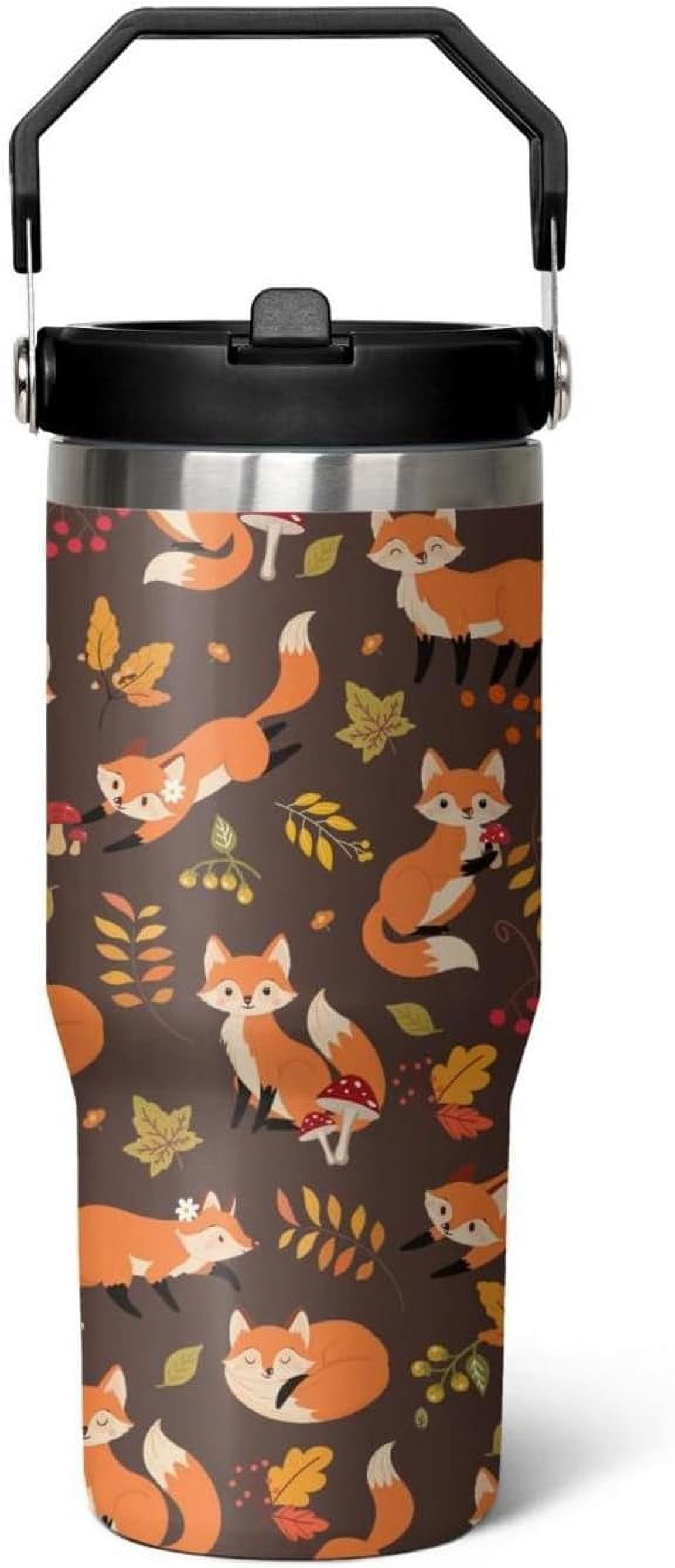 30 oz Fox Flip Tumbler with Straw and Lid, Travel Mug Cup for Hot and ...
