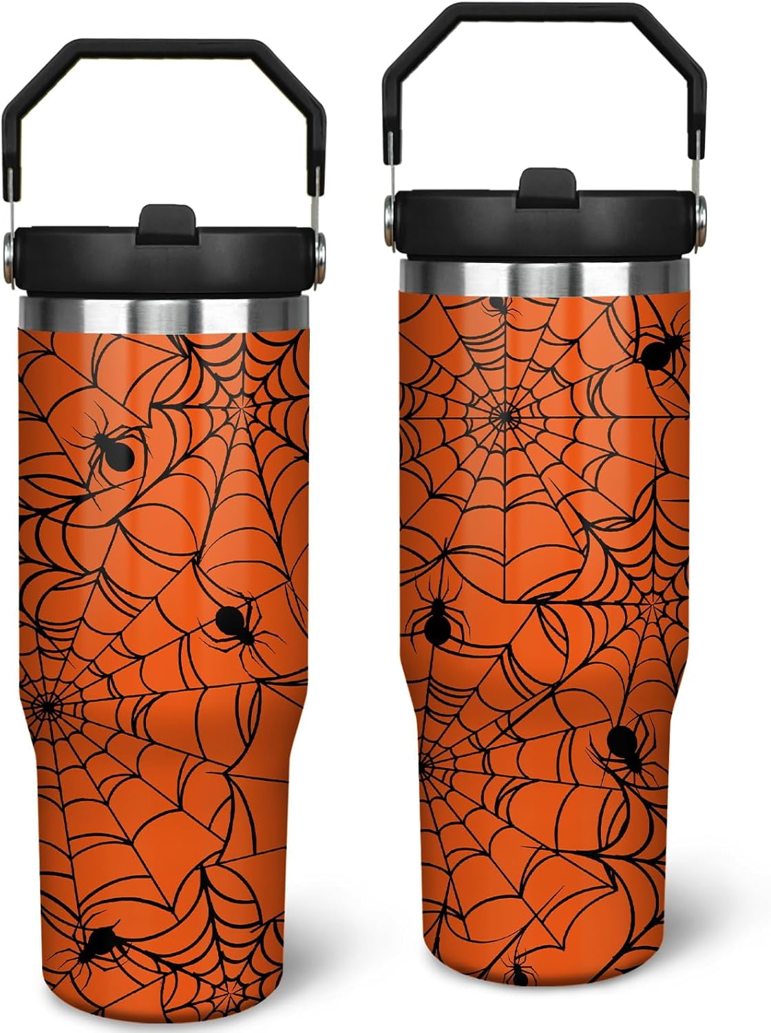 30 oz Halloween Tumbler with Handle and Straw, Orange Spider Web ...