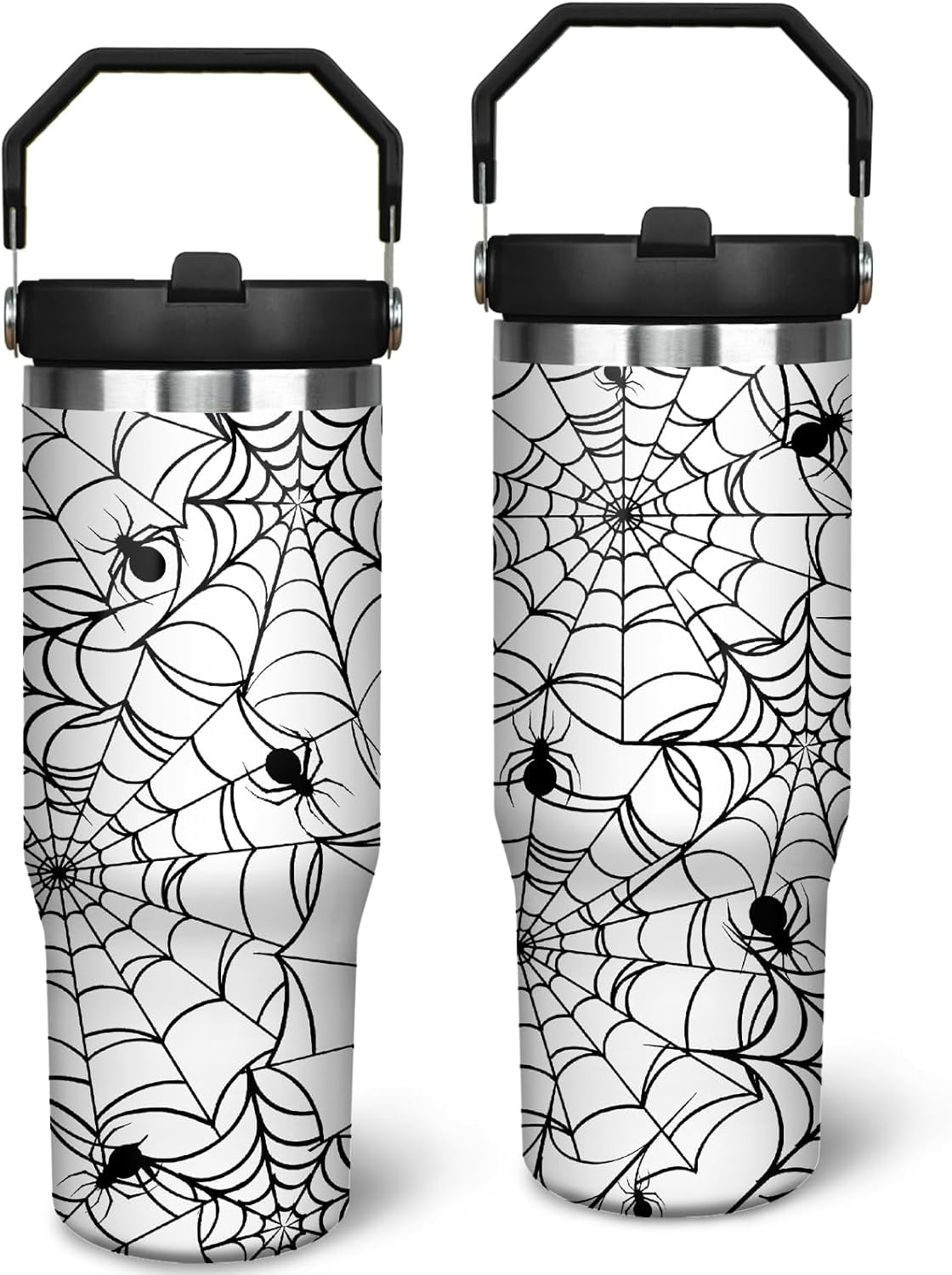 30 oz Halloween Tumbler with Handle and Straw, White Spider Web ...