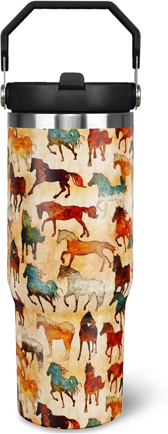 30 oz Horse Tumbler With Handle and Straw, 30oz Flip Straw Tumbler ...