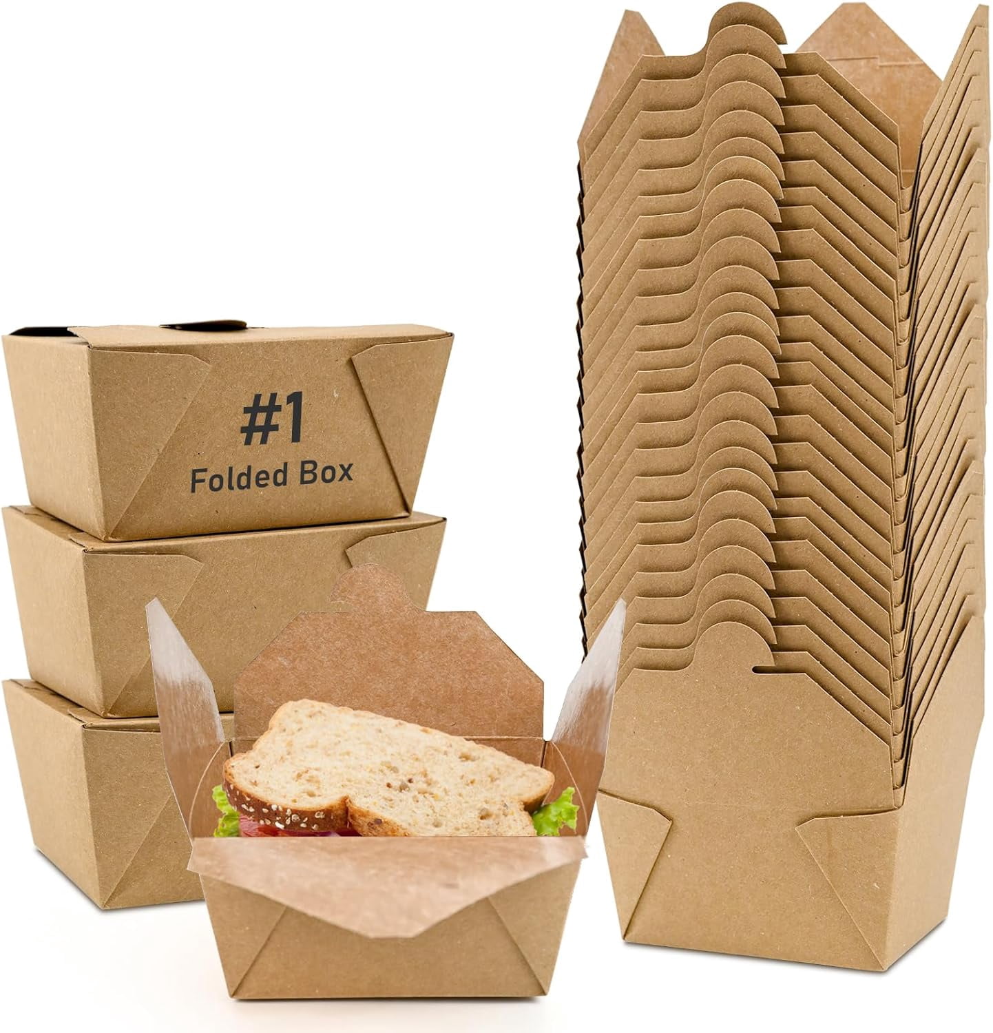 30 oz Kraft Paper Pack of 120 Fold To Go Containers Microwaveable Leak ...