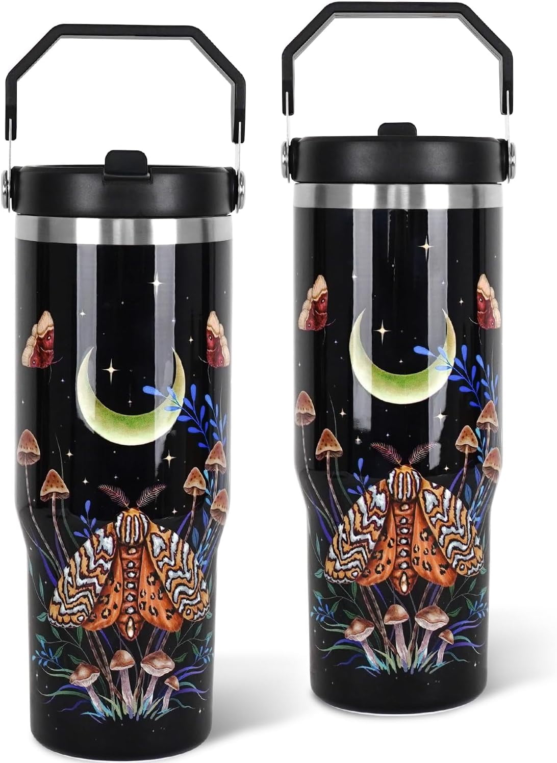 30 oz Magical Moth Tumbler with Handle and Flip Straw Lid Leak Proof ...