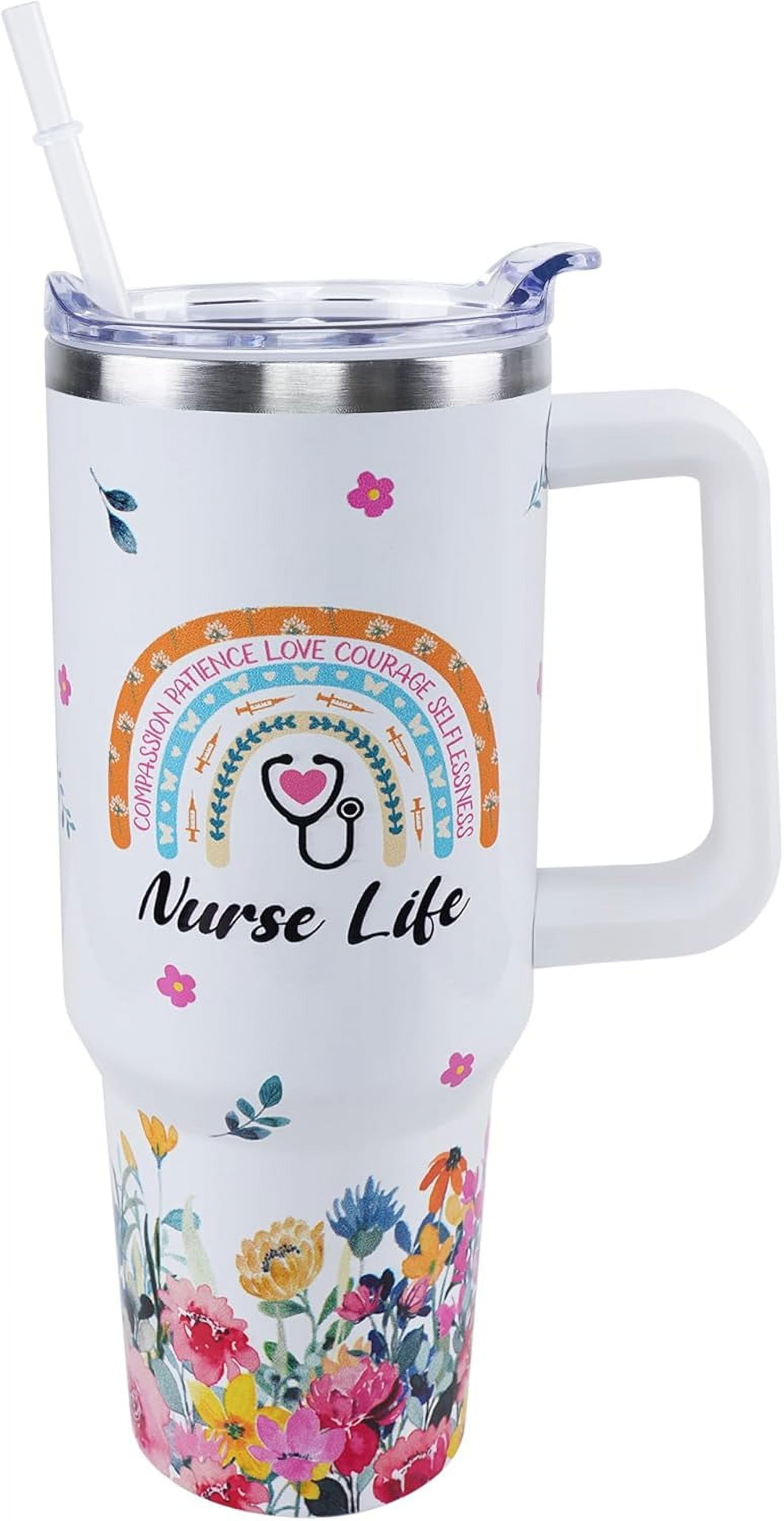 30 oz Nurse Tumbler with Handle and Straw Lid Leak Proof Coffee Cups ...