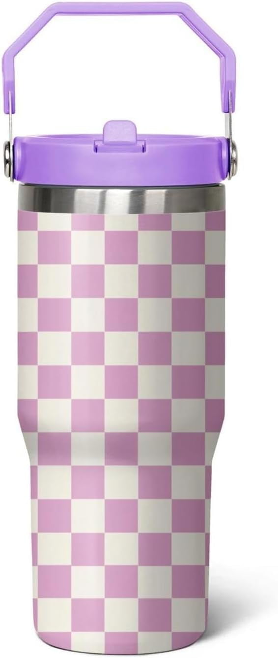 30 oz Purple Checkered Flip Tumbler With Lid and Straw,Checkered ...
