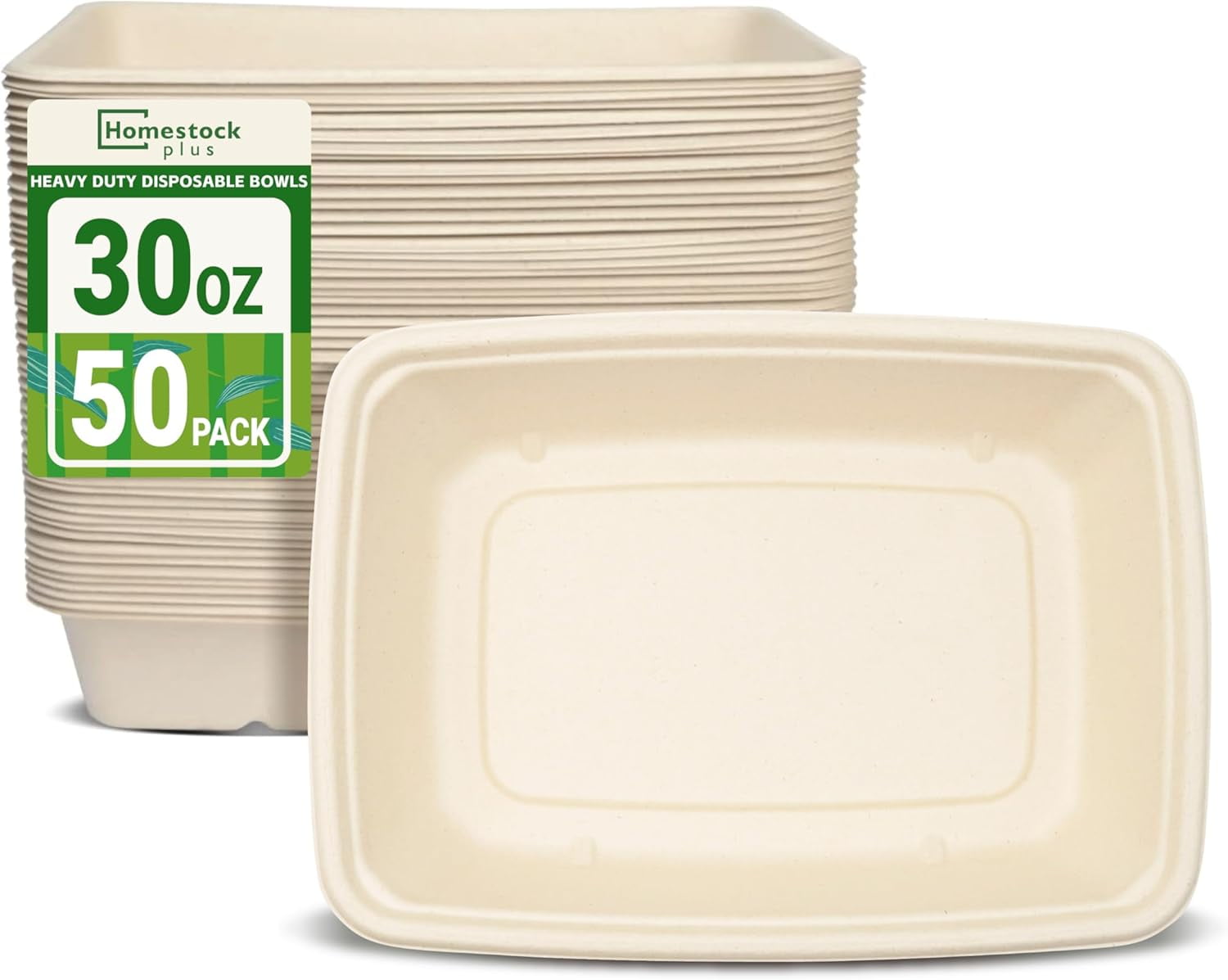 30 oz Rectangle Paper Bowls 50 Pack Compostable Disposable Bowls for ...