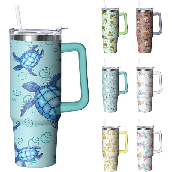 30 oz Sea Turtle Tumbler with Handle and Straw, Ocean Insulated ...